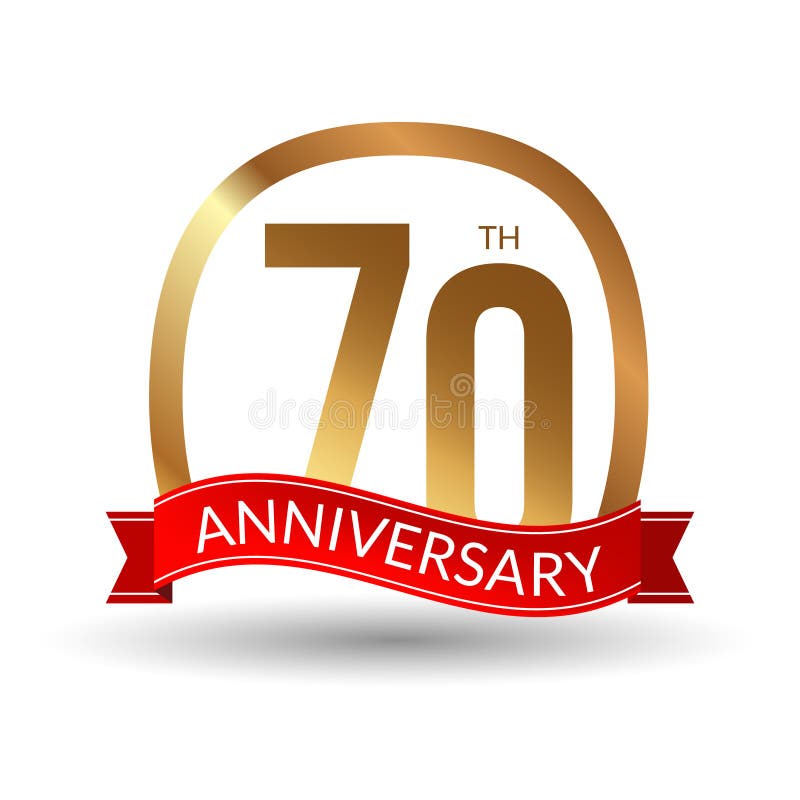 70 Years Anniversary Experience Gold Label with Red Ribbon, Vector ...