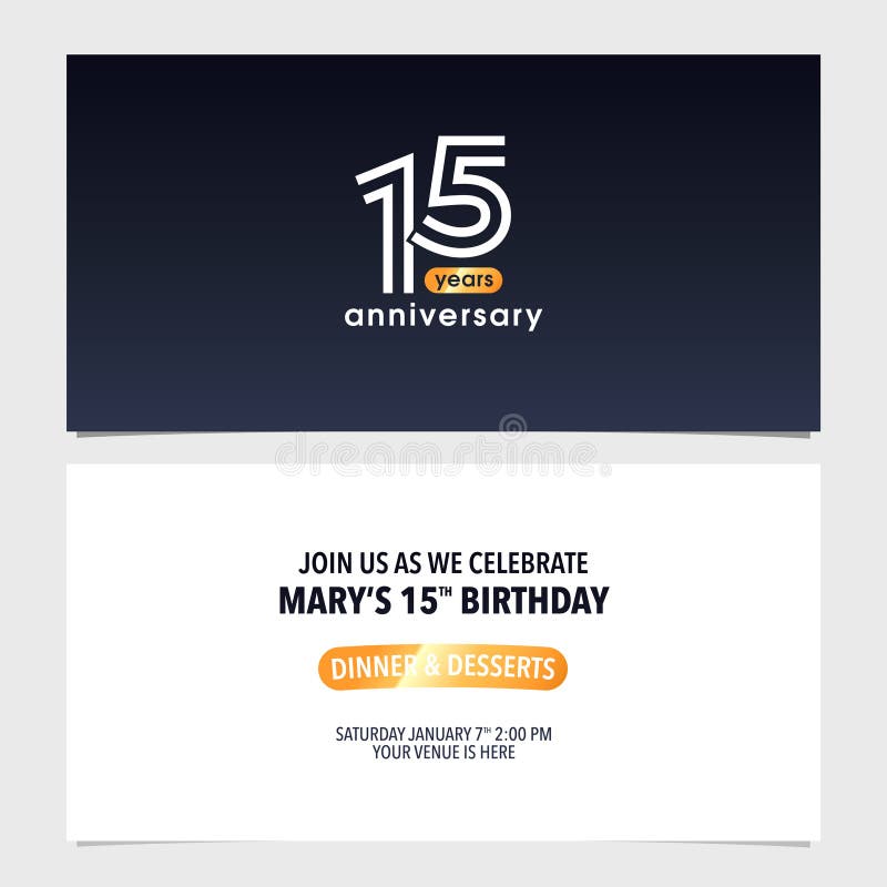 15 Years Anniversary Invitation Card Vector Illustration. Double Sided ...