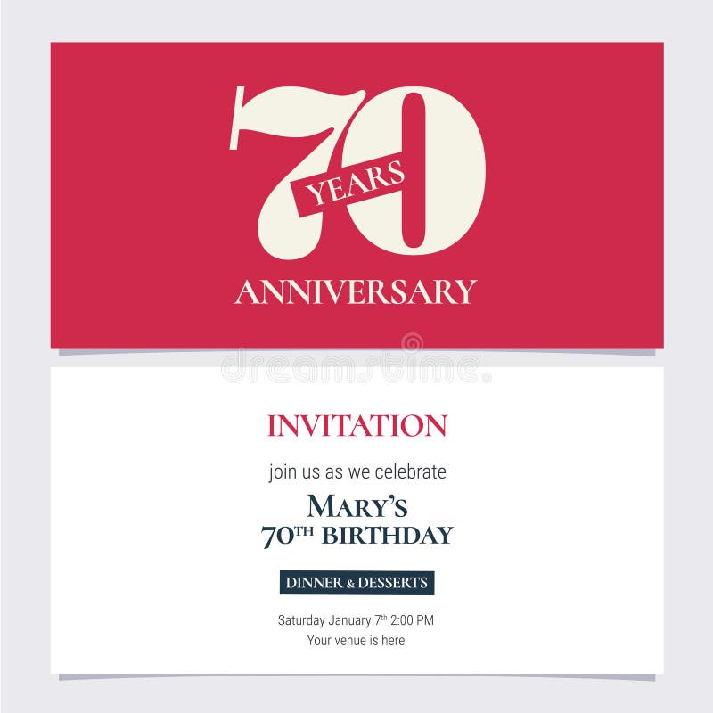70 Years Anniversary Invitation Vector Illustration. Design Template ...