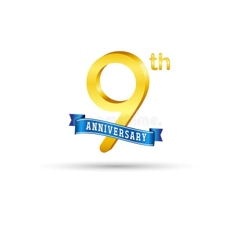 9 Years Anniversary Logo with Blue Ribbon Stock Vector - Illustration ...