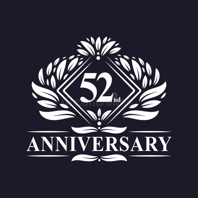 52 Years Anniversary Logo, Luxury Floral 52nd Anniversary Logo Stock ...