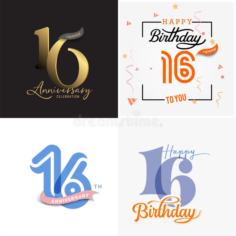 16 Years Anniversary Vector Number Icon, Birthday, Anniversary Design ...
