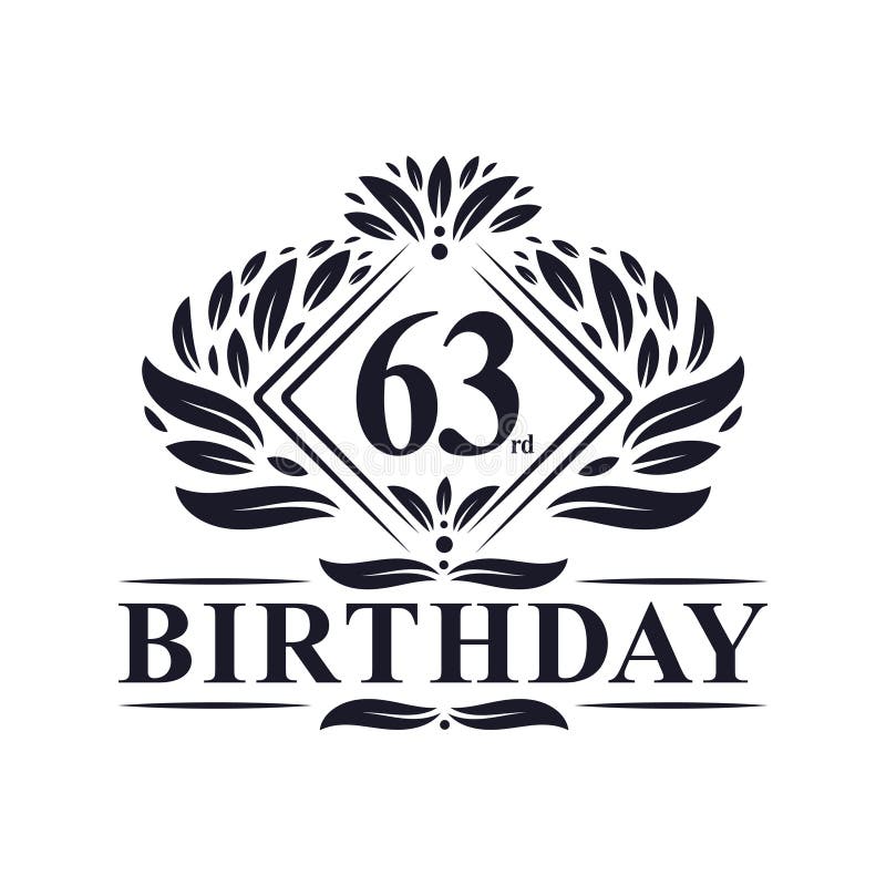 63rd Birthday Logo With Silver Ring And Blue Ribbon, Vector Design ...