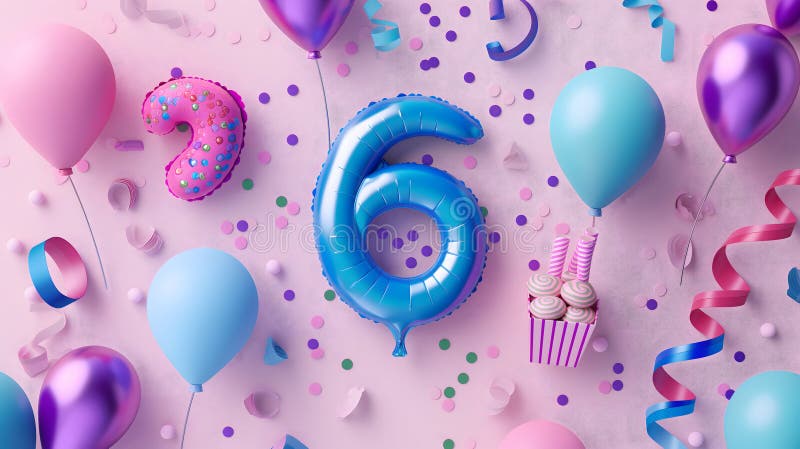 6 Years Birthday Party Balloons Design Stock Illustration ...