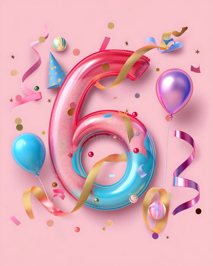 6 Years Birthday Party Balloons Design Stock Illustration ...