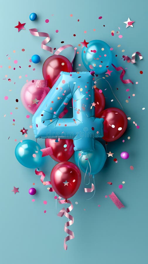 4 Years Birthday Party Balloons Design Stock Illustration ...