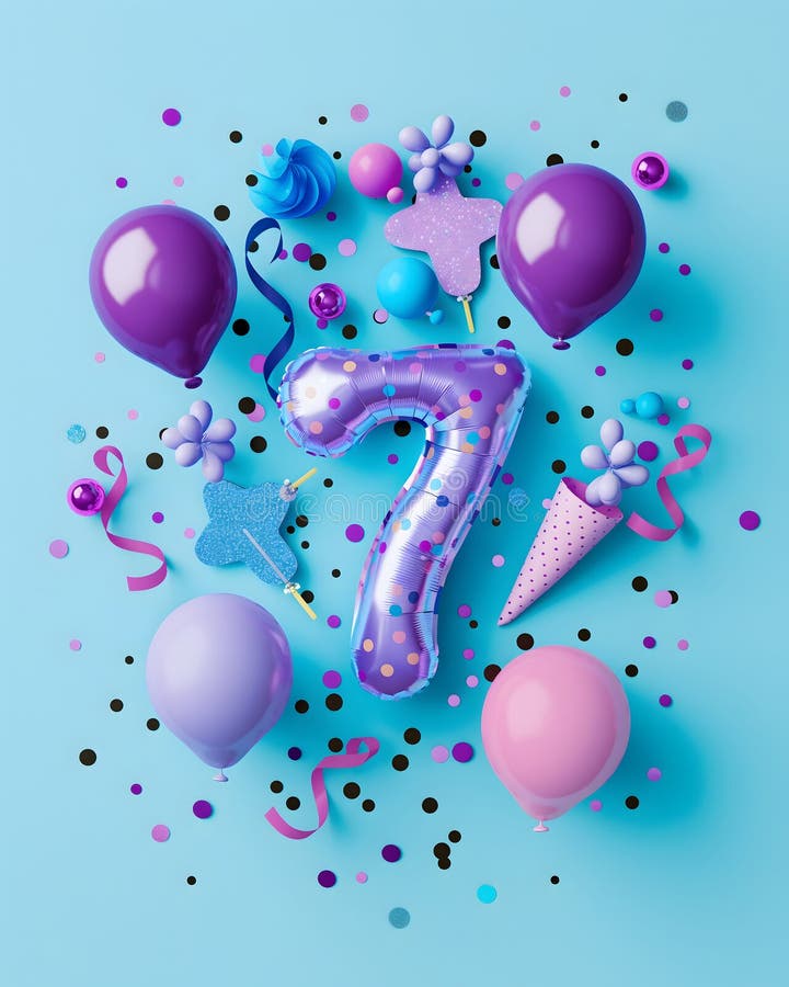 7 Years Birthday Party Balloons Design Stock Illustration ...