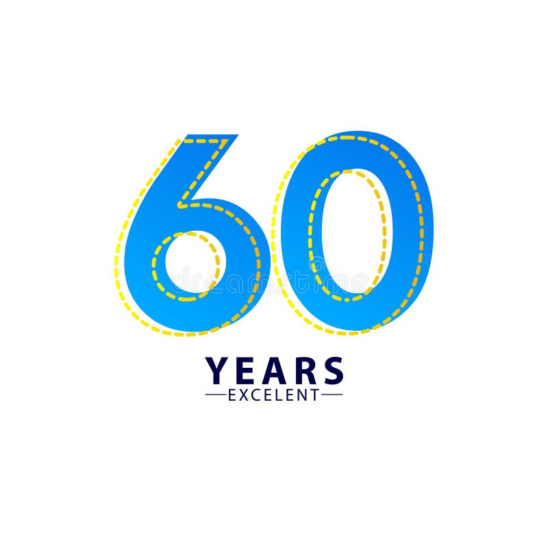 60 Years Excellent Anniversary Celebration Blue Dash Vector Template ...