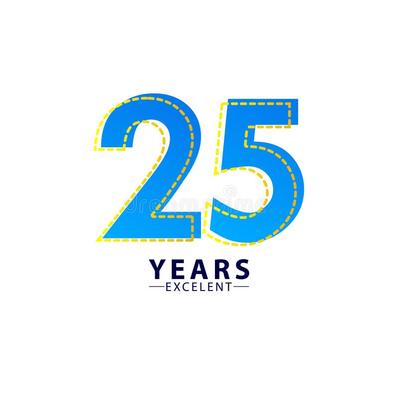 25 Years Excellent Anniversary Celebration Blue Dash Vector Template ...