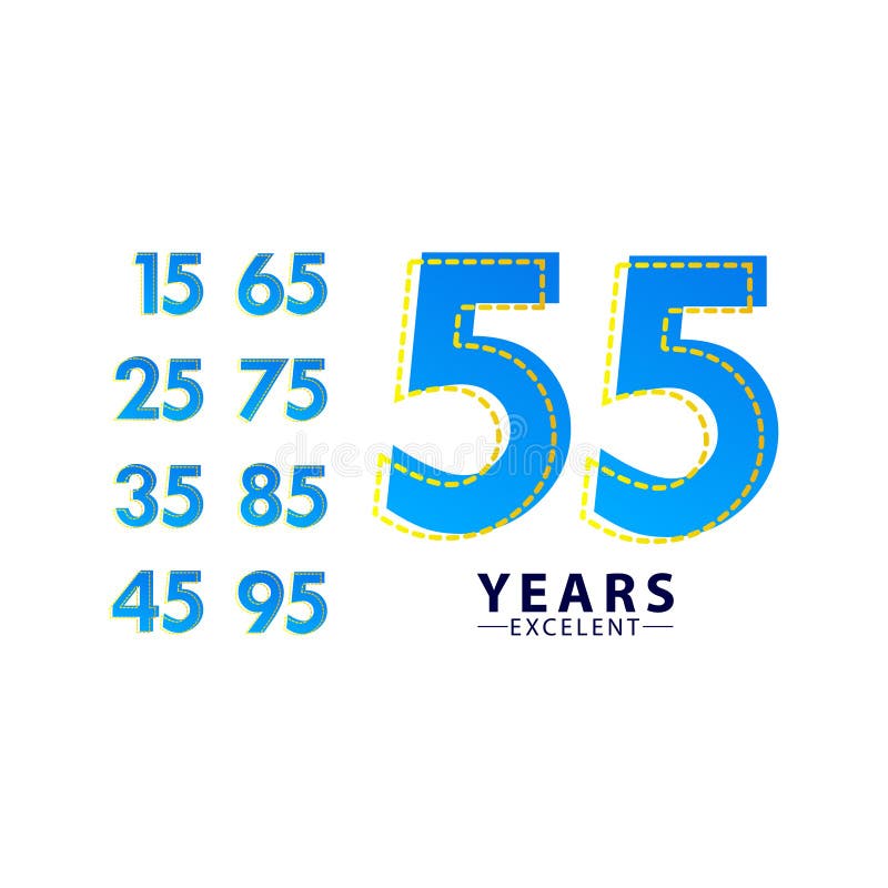 55 Years Excellent Anniversary Celebration Blue Dash Vector Template ...