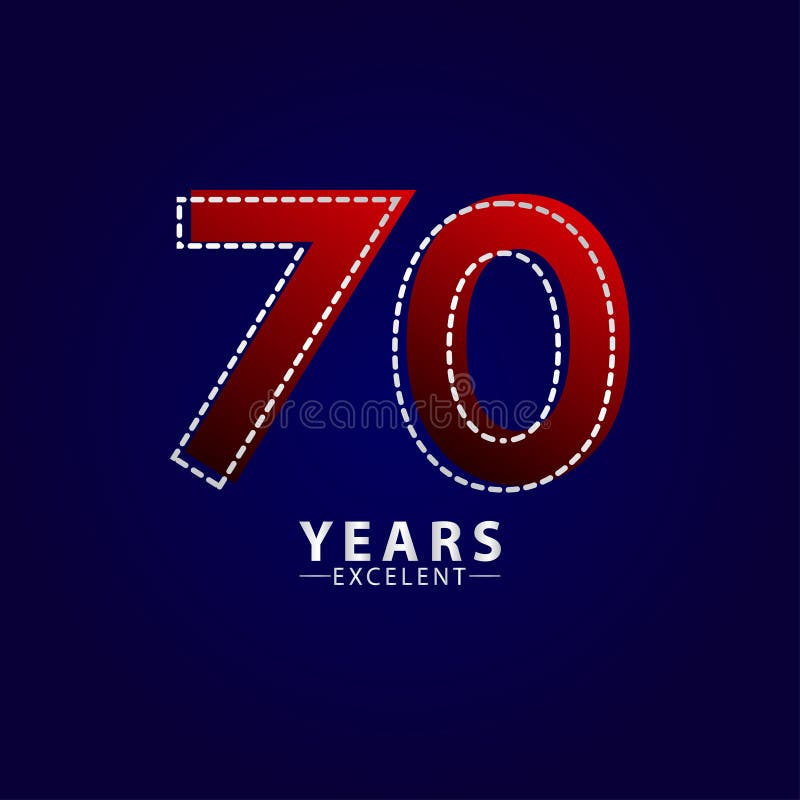 70 Years Excellent Anniversary Celebration Red Dash Line Vector ...