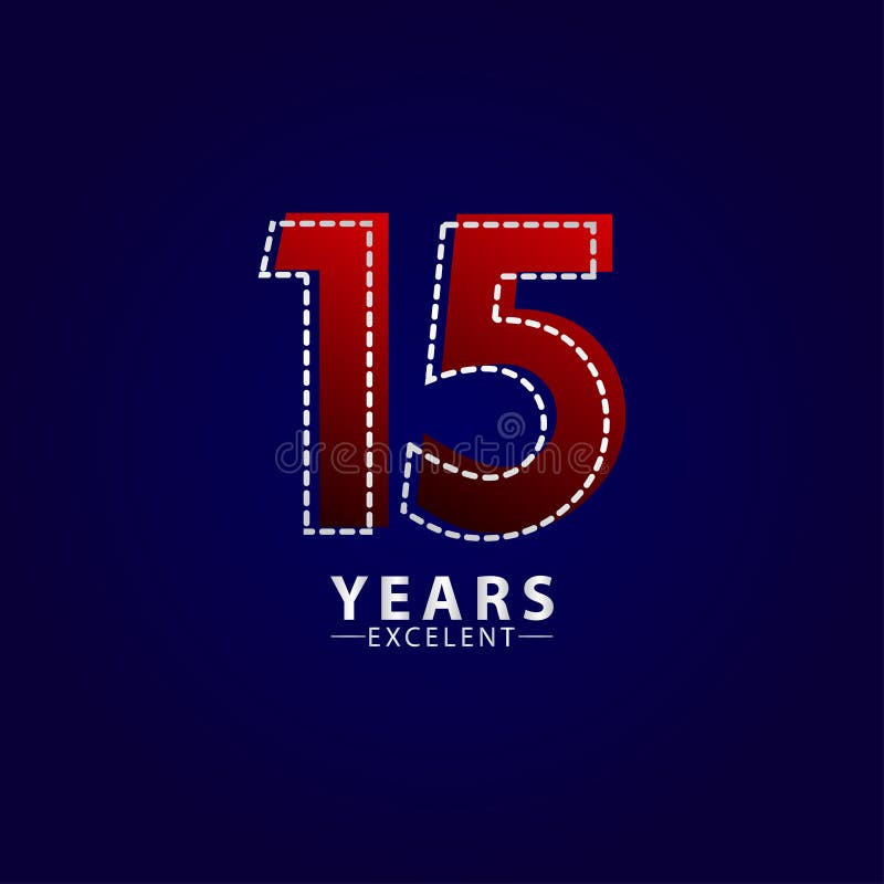 15 Years Excellent Anniversary Celebration Red Dash Line Vector ...
