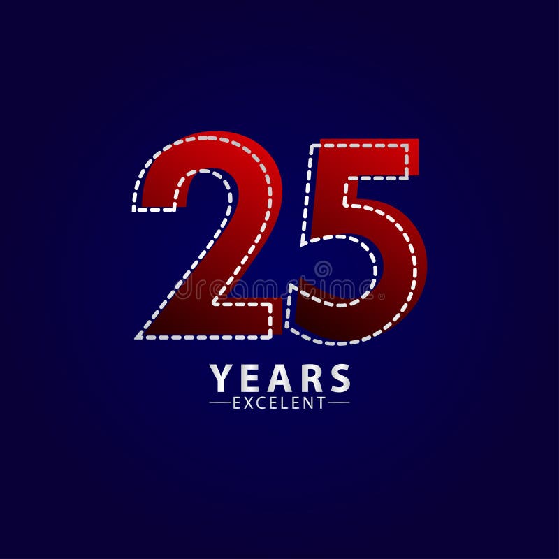 25 Years Excellent Anniversary Celebration Red Dash Line Vector ...