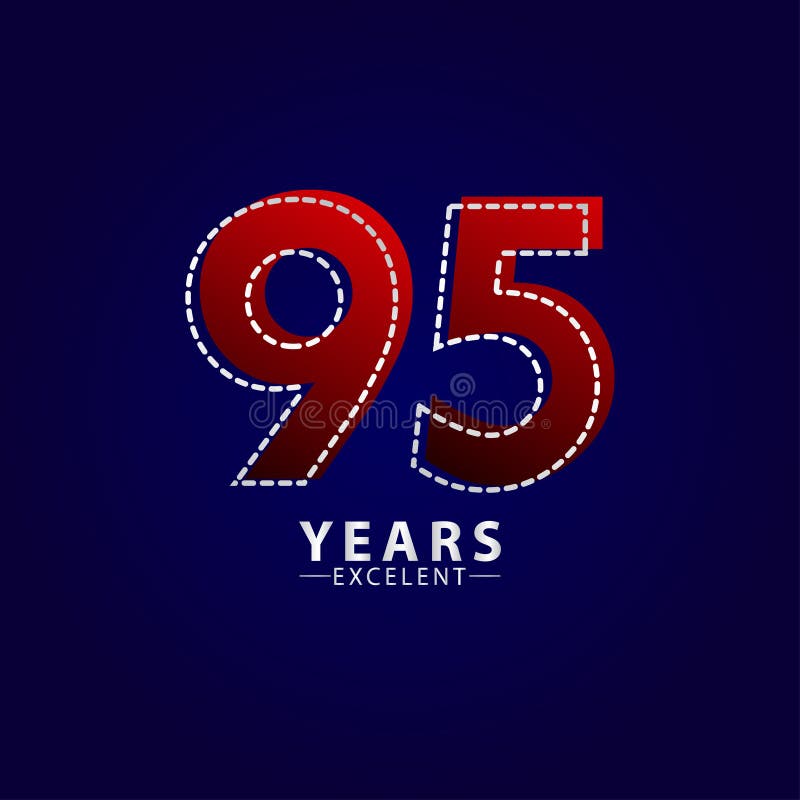 95 Years Excellent Anniversary Celebration Red Dash Line Vector ...
