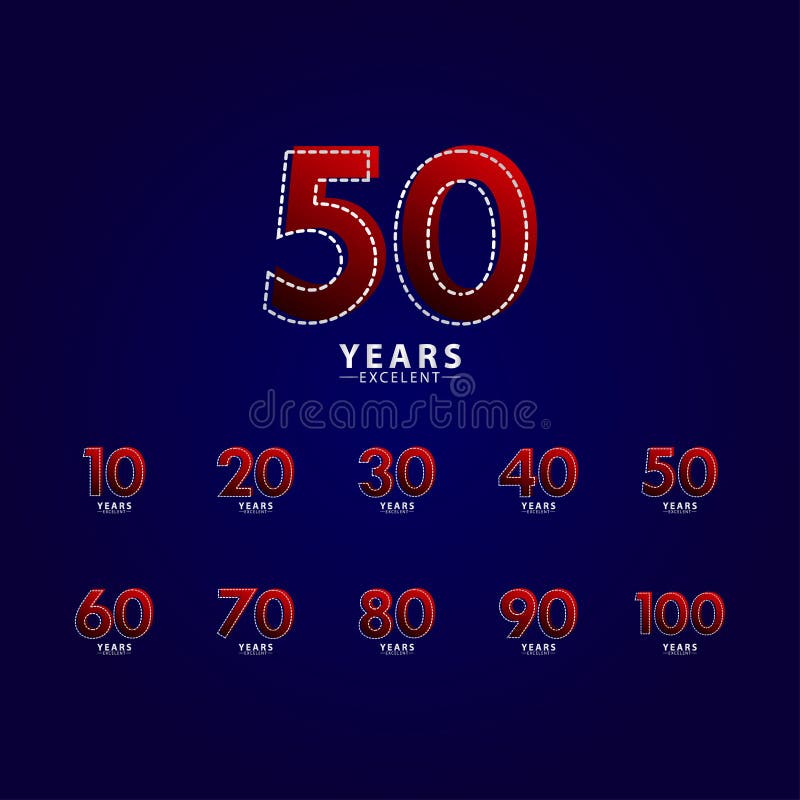 50 Years Excellent Anniversary Celebration Red Dash Line Vector ...
