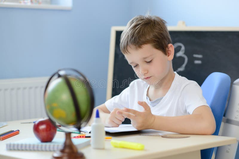 7 Years Old Boy Counting on Fingers. Stock Image - Image of caucasian ...
