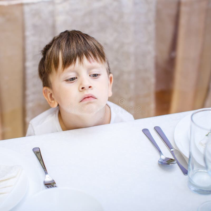 3 Years Old Boy at an Empty Table Stock Photo - Image of nutrition ...