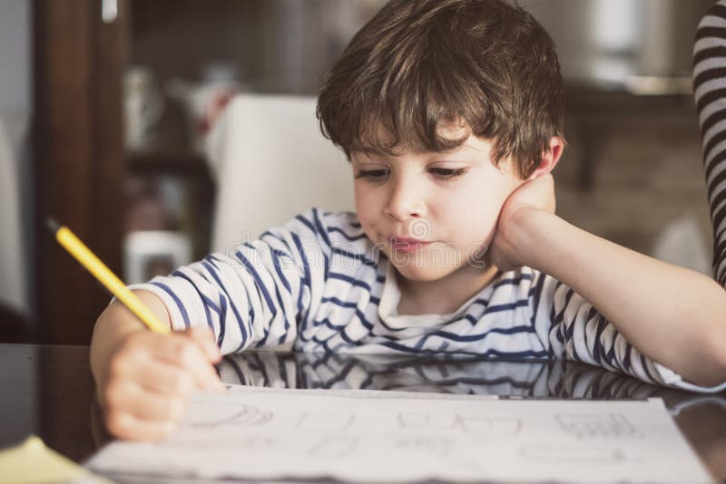 4 Years Old Doing Homework at Home Stock Photo - Image of caucasian ...