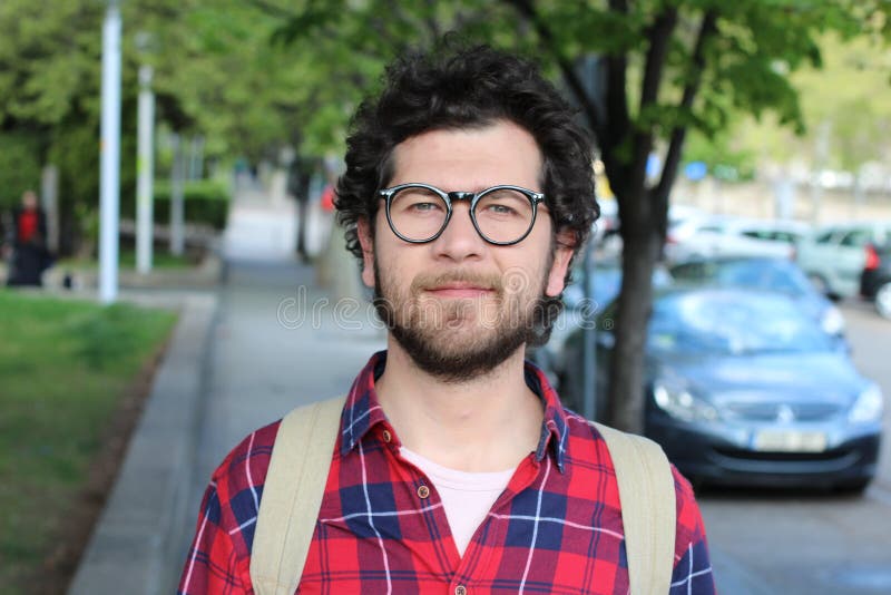 30 years old nerd outdoors stock image. Image of happiness - 164476967