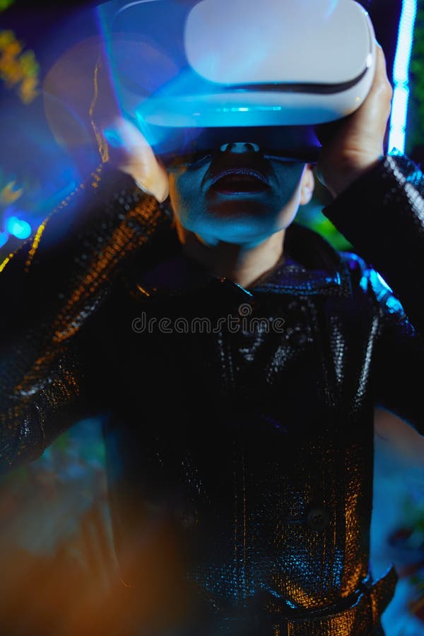 40 Years Old Woman in Metaverse in Vr Headset Stock Photo - Image of ...