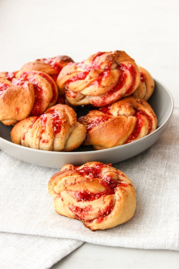 Yeast Buns with Raspberry Jam Stock Image - Image of bakery, health ...