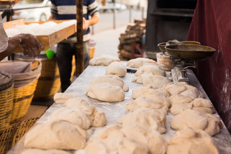 Yeast Dough on Baking Table. Cooking Process Stock Photo - Image of ...