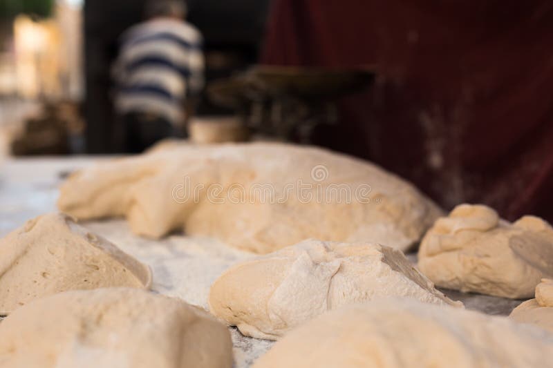 Yeast Dough on Baking Table. Cooking Process Stock Photo - Image of ...