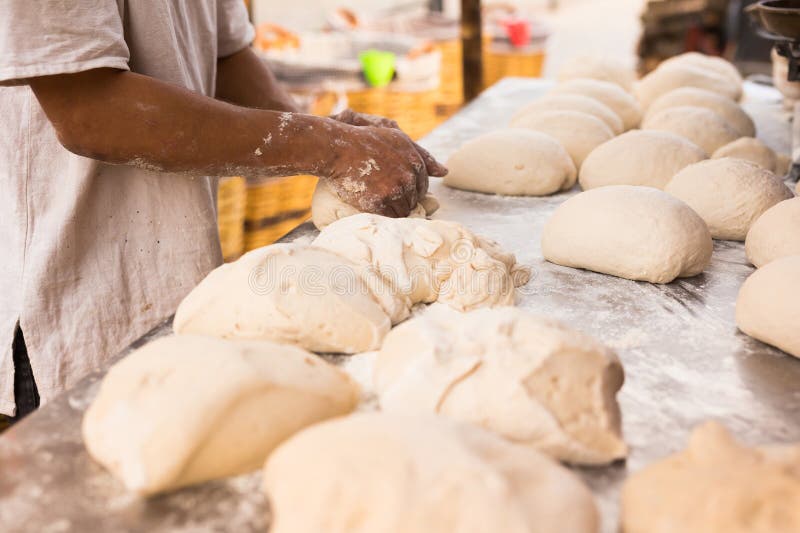 Process of Making Bread. Dough Kneading Stock Photo - Image of ...