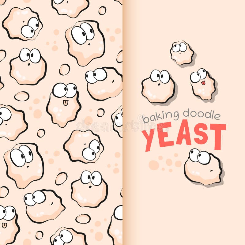 Yeast Seamless Pattern in Cartoon Style. Funny Yeast Baking Doodle ...