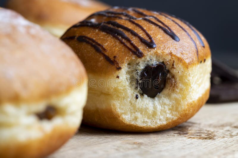 Yeast Sweet Donuts with Chocolate Filling Stock Image - Image of ...