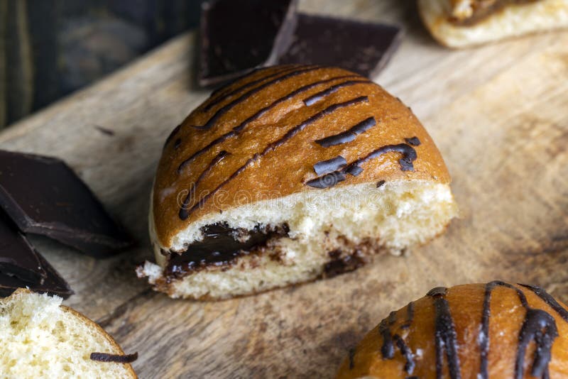 Yeast Sweet Donuts with Chocolate Filling Stock Photo - Image of snack ...