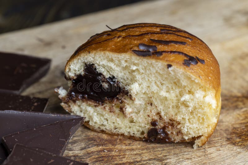 Yeast Sweet Donuts with Chocolate Filling Stock Photo - Image of icing ...