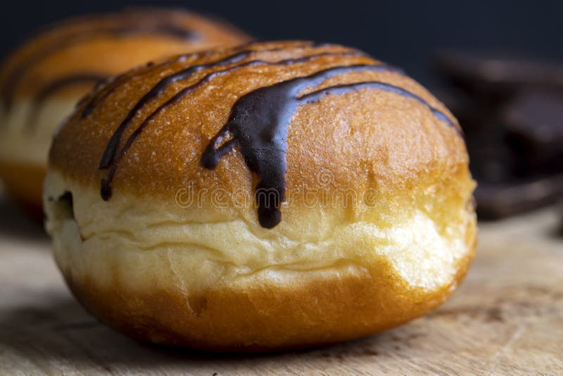 Yeast Sweet Donuts with Chocolate Filling Stock Photo - Image of ...