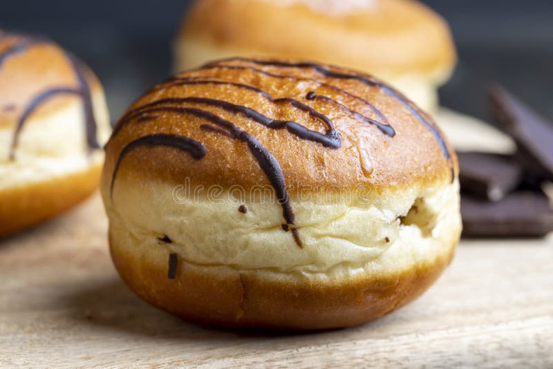 Yeast Sweet Donuts with Chocolate Filling Stock Photo - Image of pastry ...