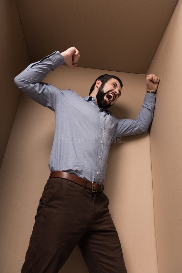 Yelling angry man stock image. Image of bearded, cardboard - 105050775