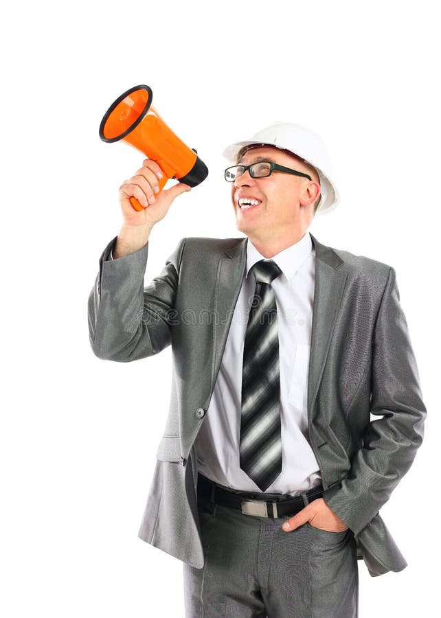 Yelling through a Megaphone Stock Photo - Image of male, person: 24116946