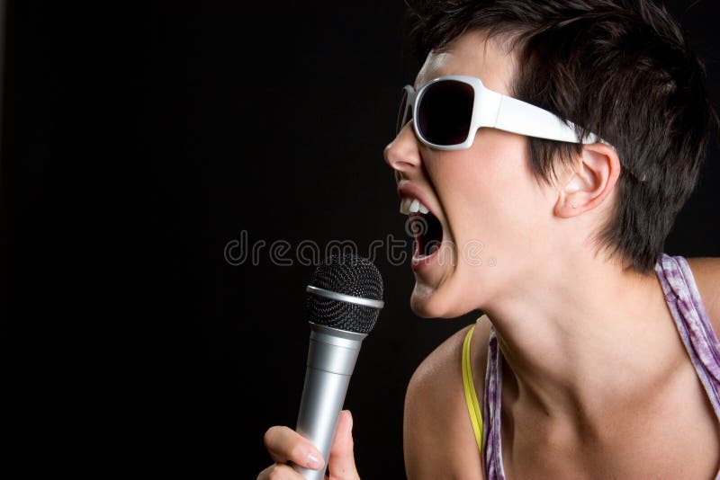 Woman Yelling Into Microphone Stock Photo - Image of open, over: 37040382
