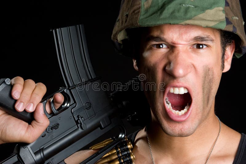 Yelling Army Man stock image. Image of camouflage, bullets - 13365931