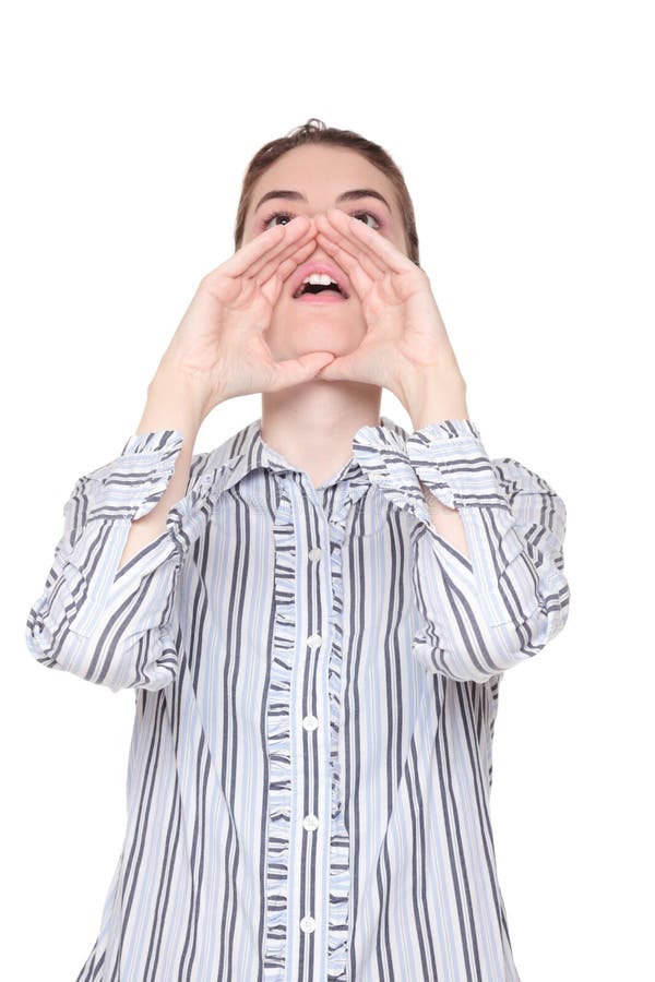 Yelling Woman Using Hands As Megaphone Stock Image - Image of hair ...