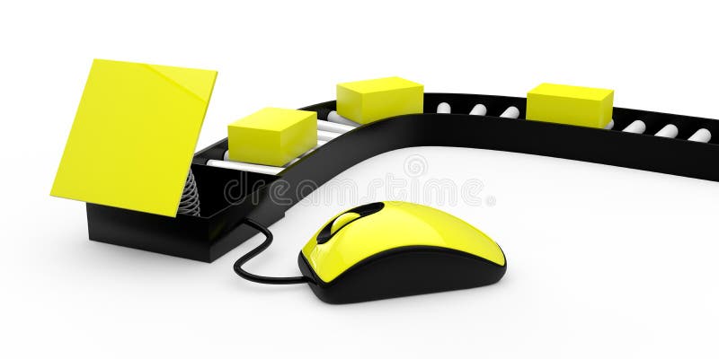 Yellow 3d mouse with boxes stock illustration. Illustration of mouse ...