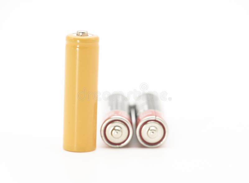 Yellow AA Size Batteries Isolated on White Backgraound, Front View ...