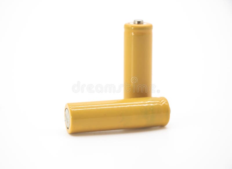 Yellow AA Size Batteries Isolated on White Background Stock Photo ...