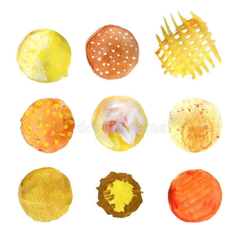 Yellow Abstract Round Spots Watercolor Set. Stock Illustration ...
