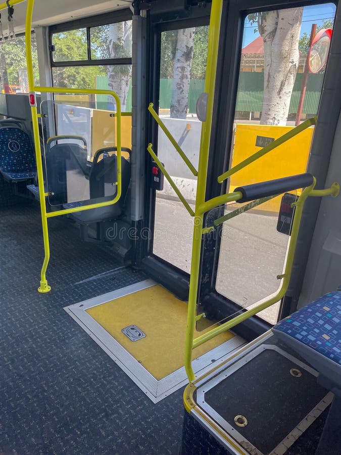 Yellow Accents in Bus Interior Stock Photo - Image of infrastructure ...