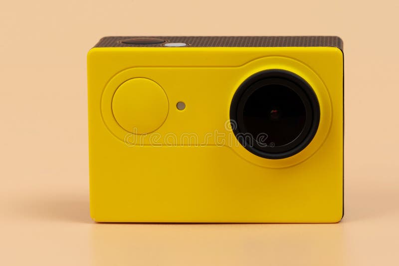Yellow Action Camera Front View Stock Image - Image of professional ...