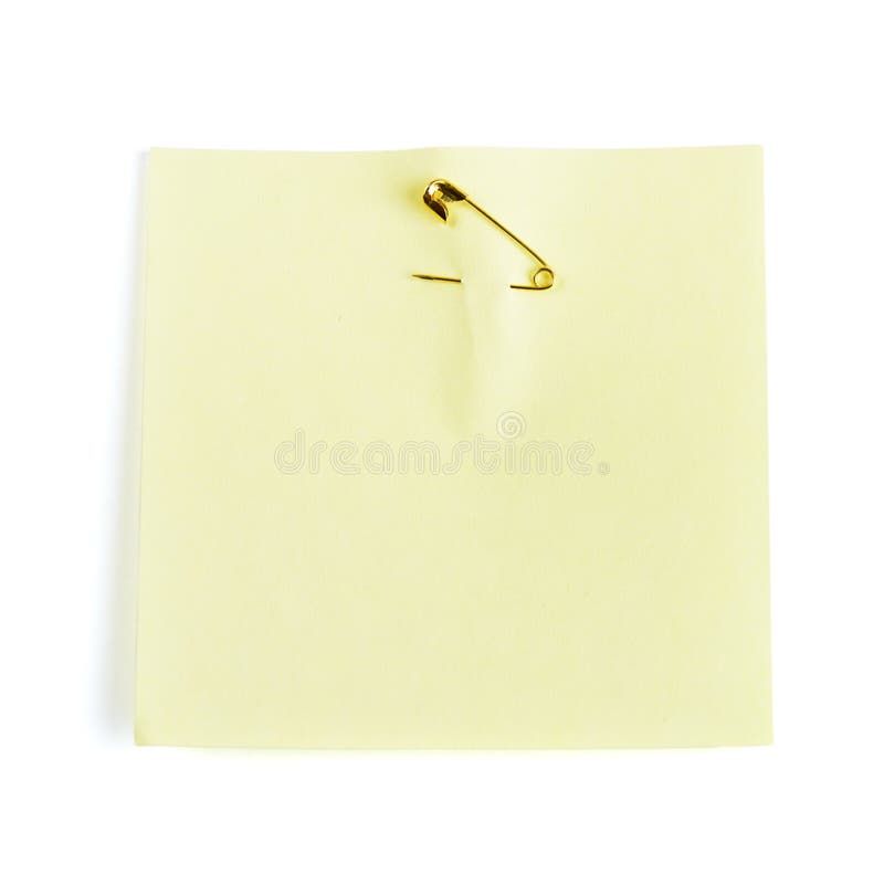 Yellow Adhesive Note Attached Safety Pin Stock Photo - Image of message ...