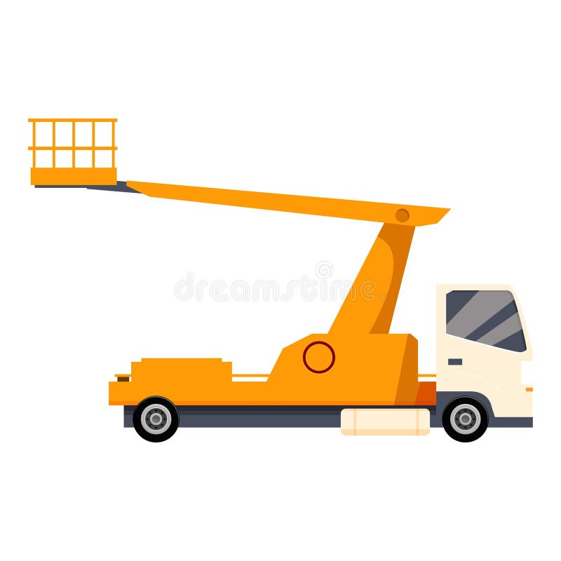 Yellow Aerial Work Platform Truck Extending Crane Arm Side View Stock ...