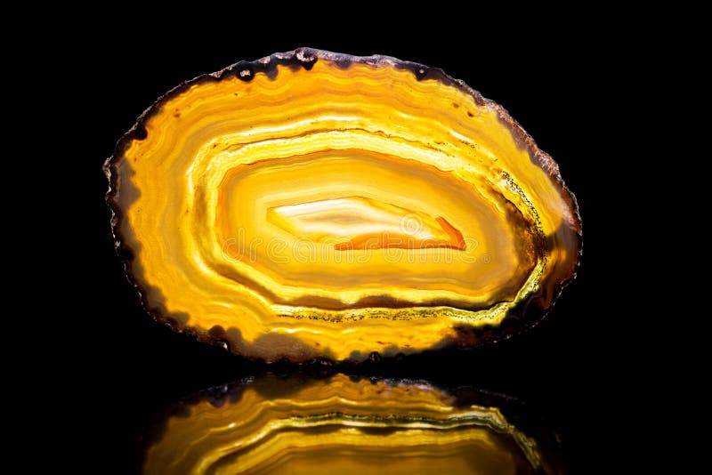 Yellow Agate Slice, Black Background, Healing Stone and Mineral Stock ...