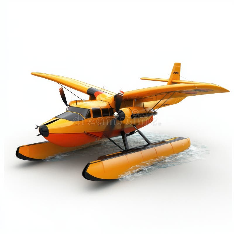 A Yellow Airplane is Flying Over Water Stock Illustration ...