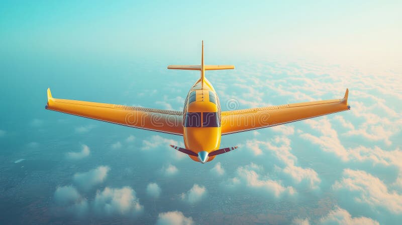 Yellow Airplane Soaring Above the Fluffy Clouds, Minimalistic Design ...